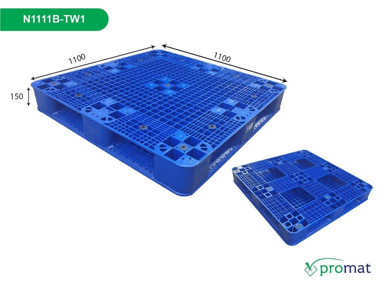 Pallet nhựa 1100x1100x150mm hai mặt hở tải nặng