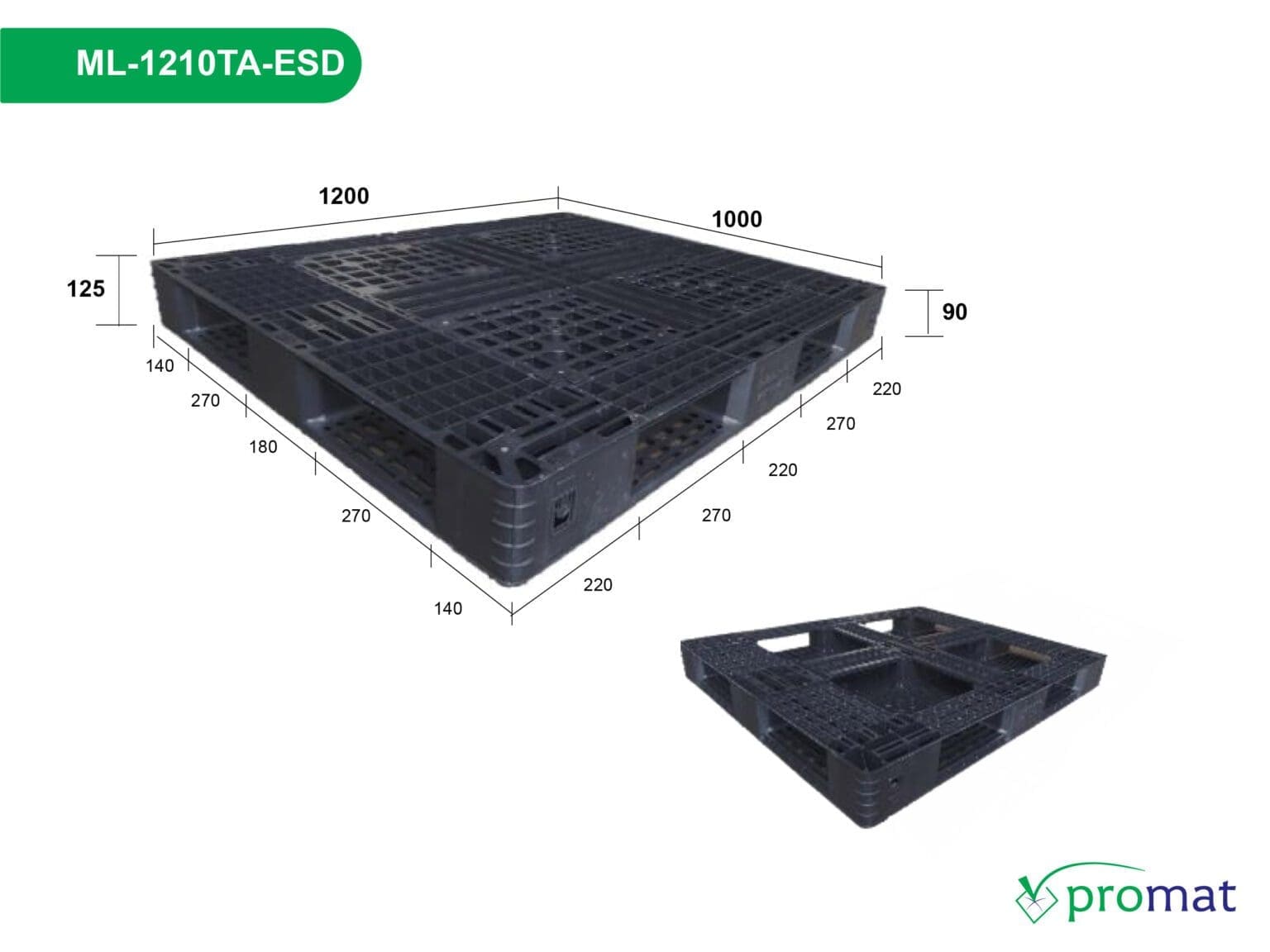 Pallet 1200x1000mm chống tĩnh điện size 1200x1000x125 mm