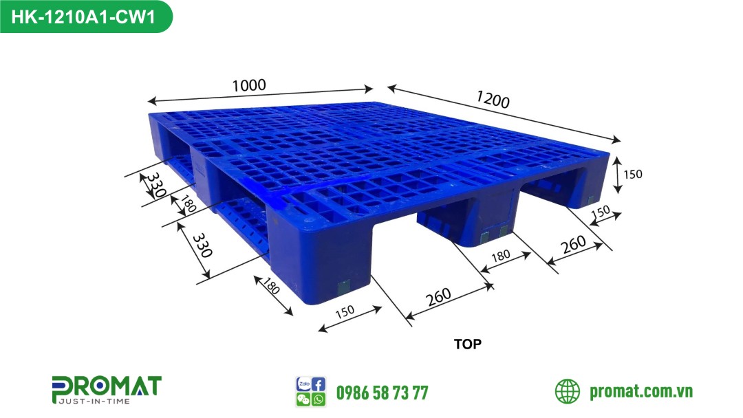 Pallet nhựa 1200x1000x150mm ba chân