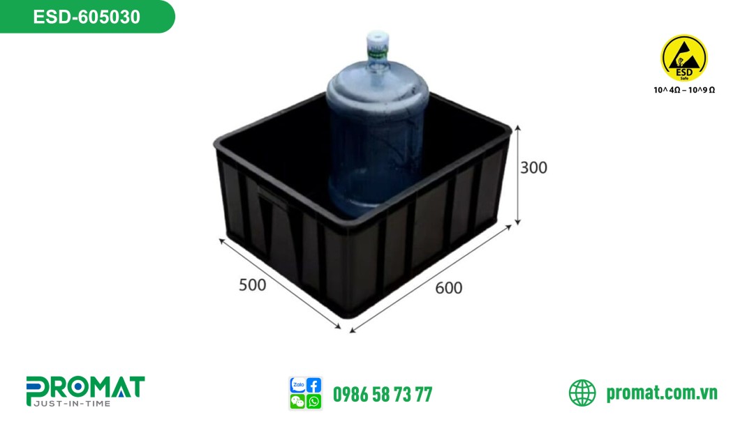 Thùng Nhựa Chống Tĩnh Điện 600x500x300mm ESD-605030